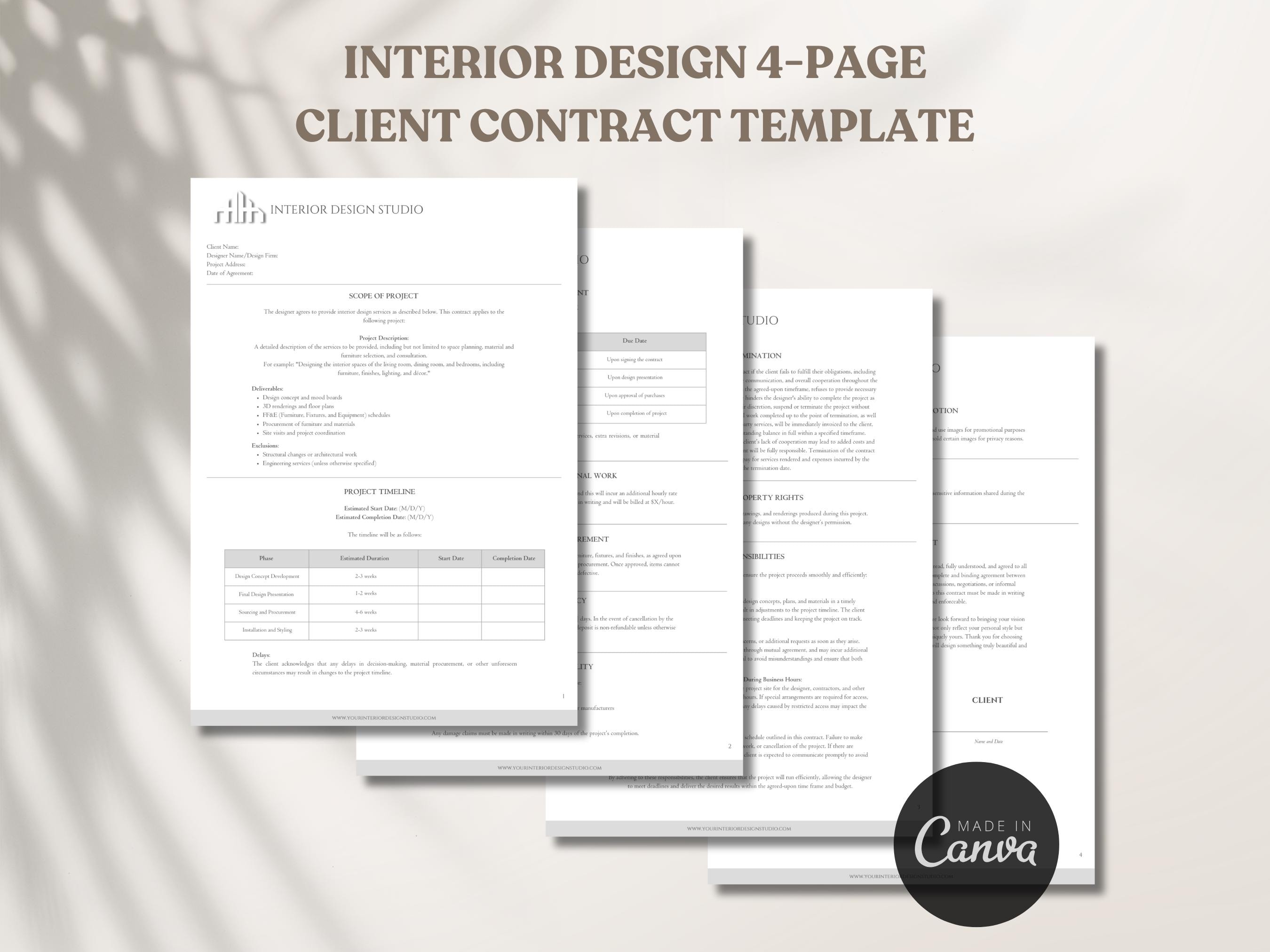 Minimalist Interior Design Client Contract Template, Client Onboarding ...