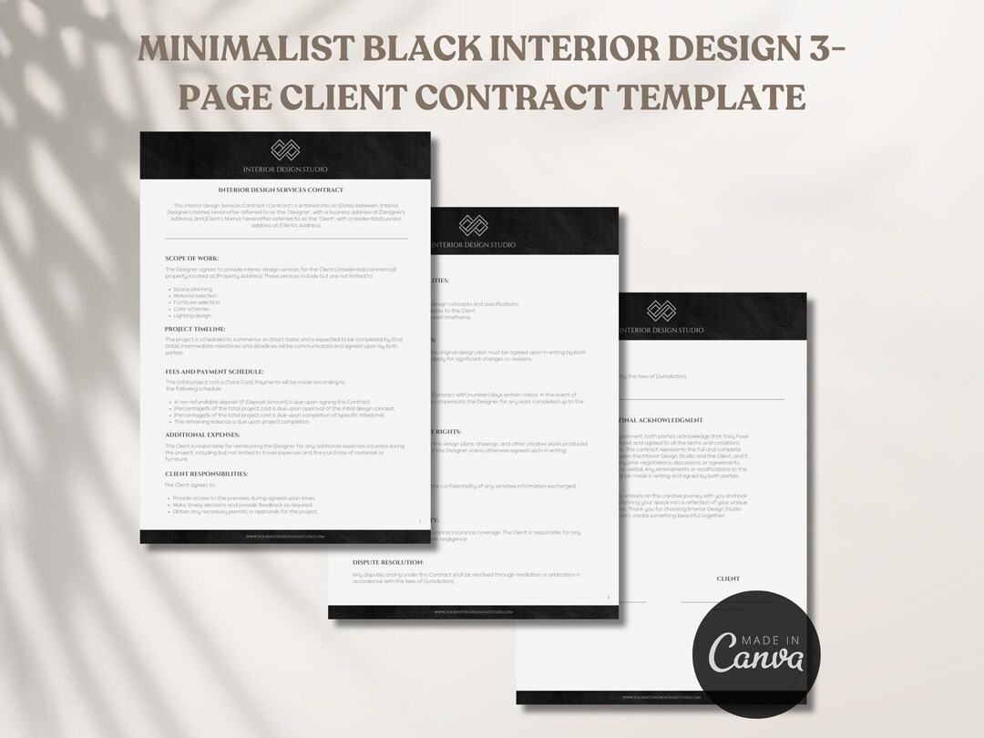 Minimalist Black Interior Design Client Contract Template Client Onboarding Minimalist Interior ...