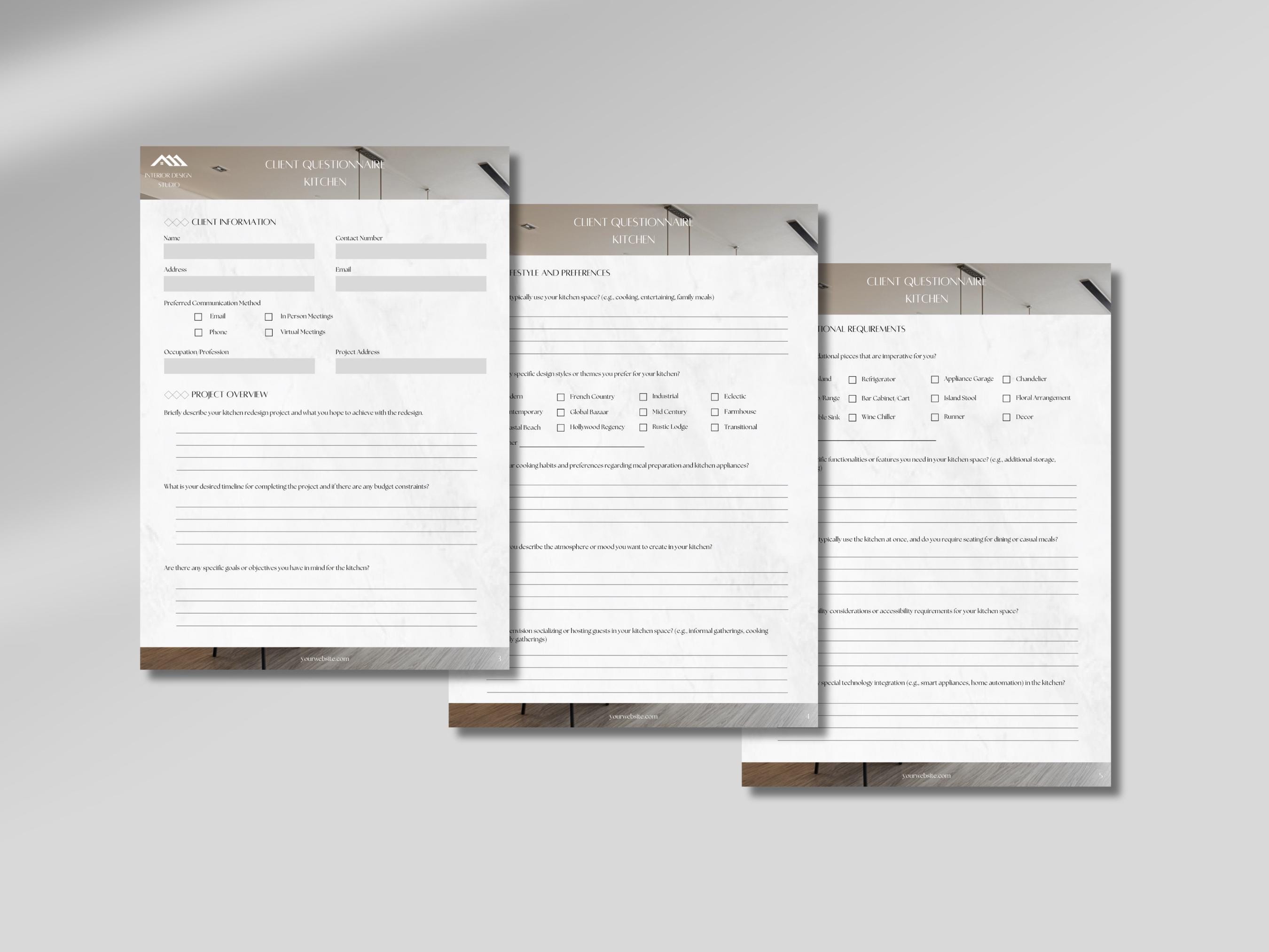 Modern Interior Design Client Questionnaire Kitchen Template Client ...