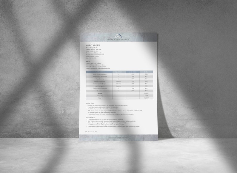 Interior Design Client Invoice Template, Minimalist Invoice Template ...