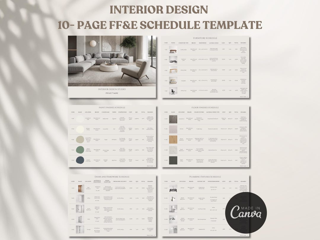 Interior Design FF&E Schedule Template, Furniture and Finishes Schedule ...