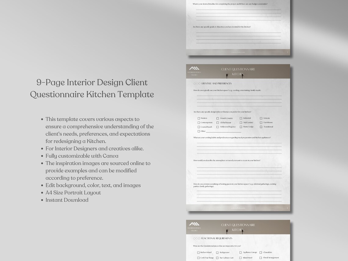 Interior Design Client Questionnaire Kitchen Template Client Onboarding ...