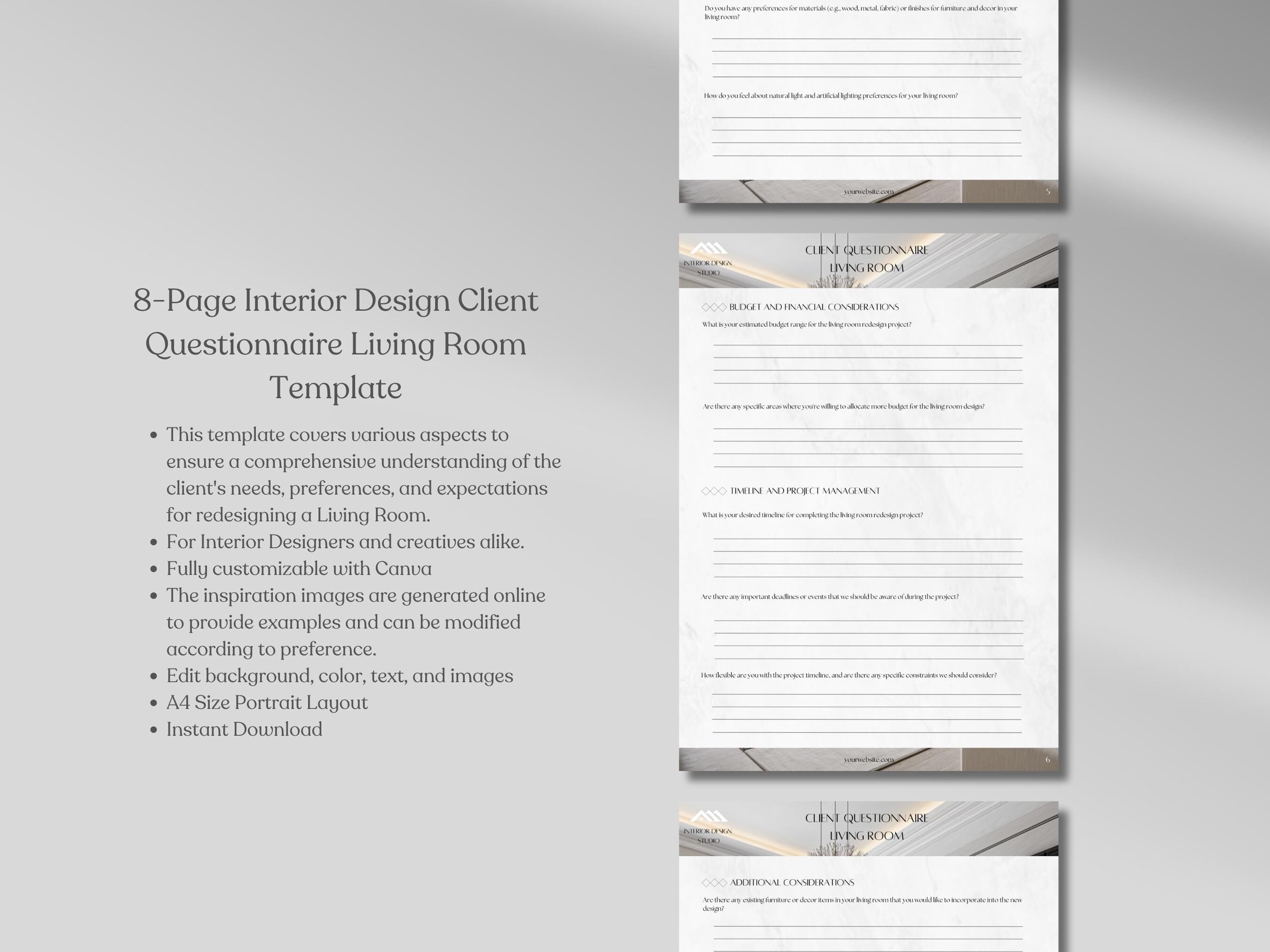 Modern Interior Design Client Questionnaire Living Room Template Client ...