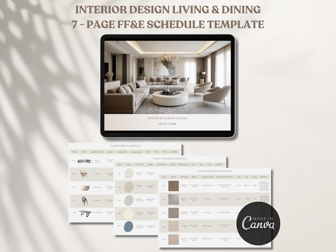 Interior Design FF&E Schedule Template, Furniture and Finishes Schedule ...
