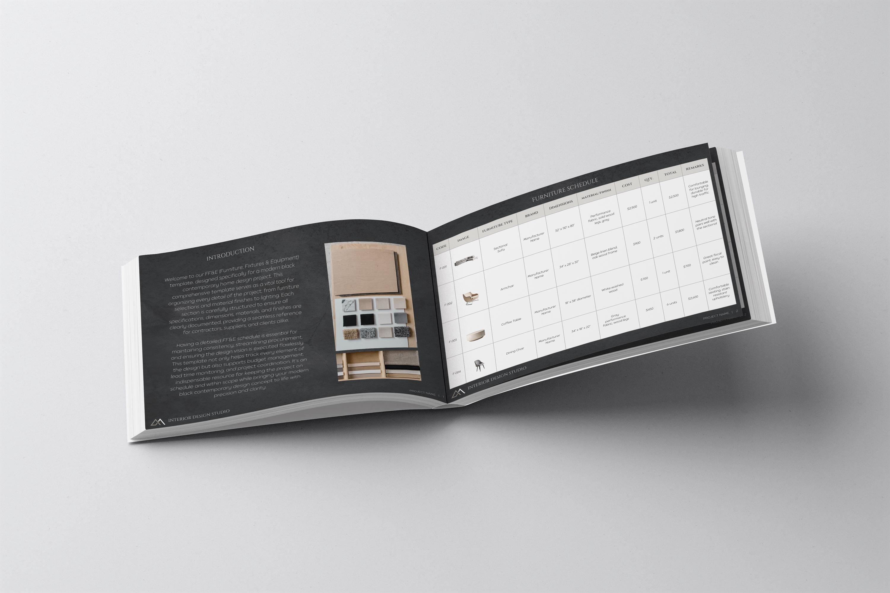 Interior Design FF&E Schedule Template, Black Modern Design Project ...