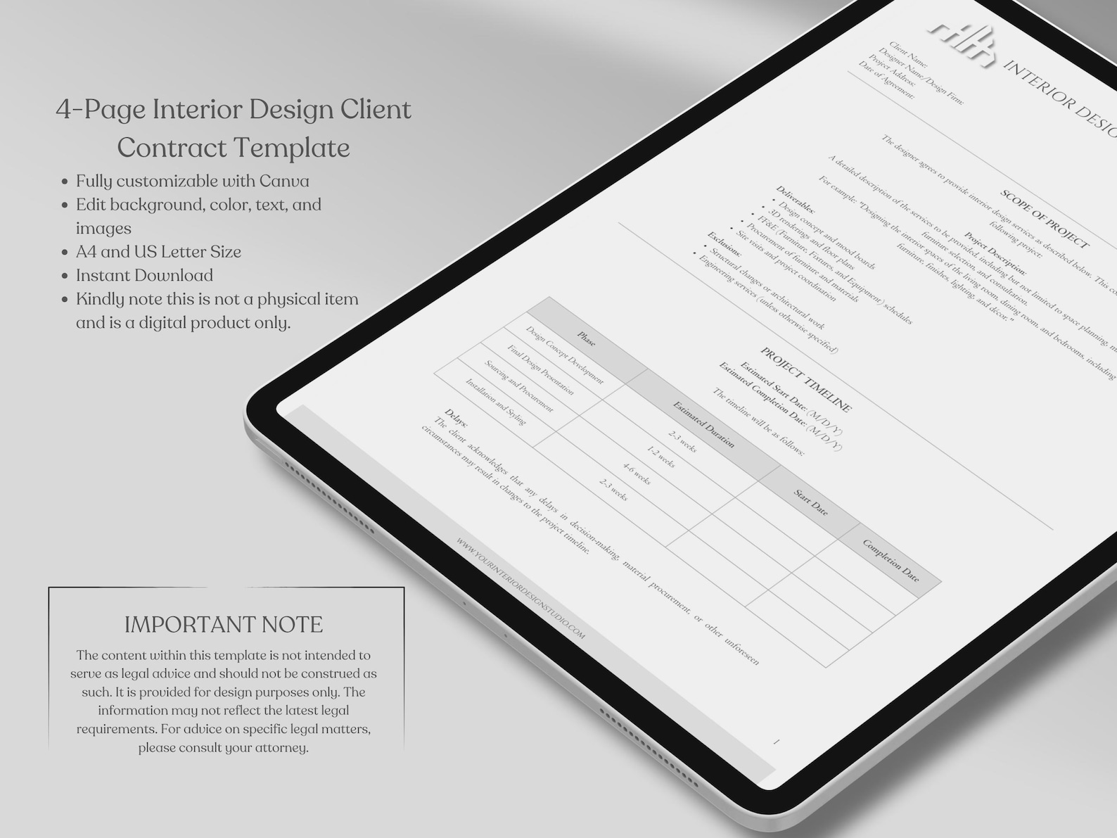 Minimalist Interior Design Client Contract Template, Client Onboarding, Minimalist Interior ...