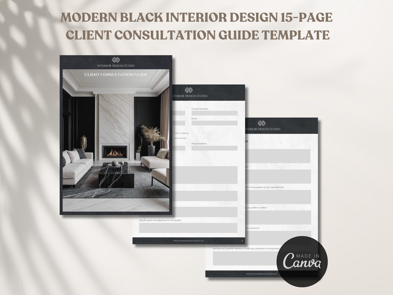 Modern Black Interior Design Client Consultation Guide Template Client ...