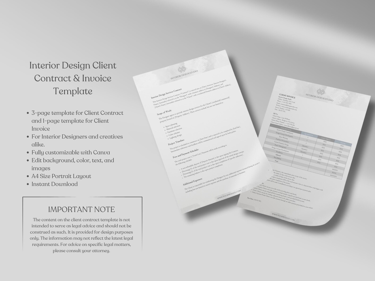 Gray Minimalist Interior Design Client Contract and Invoice Template ...
