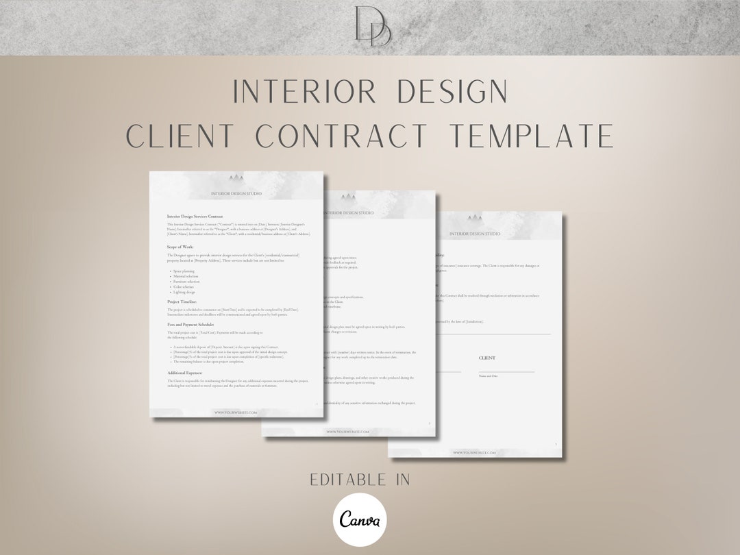 Interior Design Client Contract Template, Client Onboarding, Minimalist ...