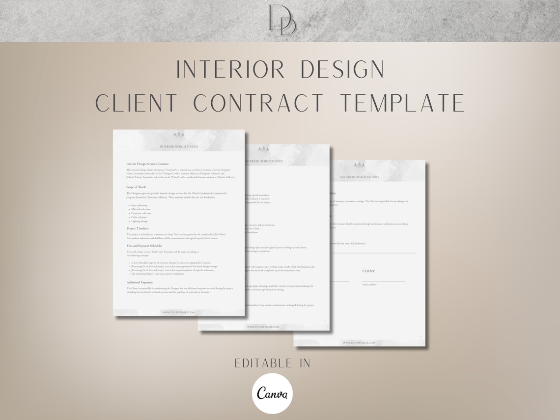 Interior Design Client Contract Template, Client Onboarding, Minimalist ...
