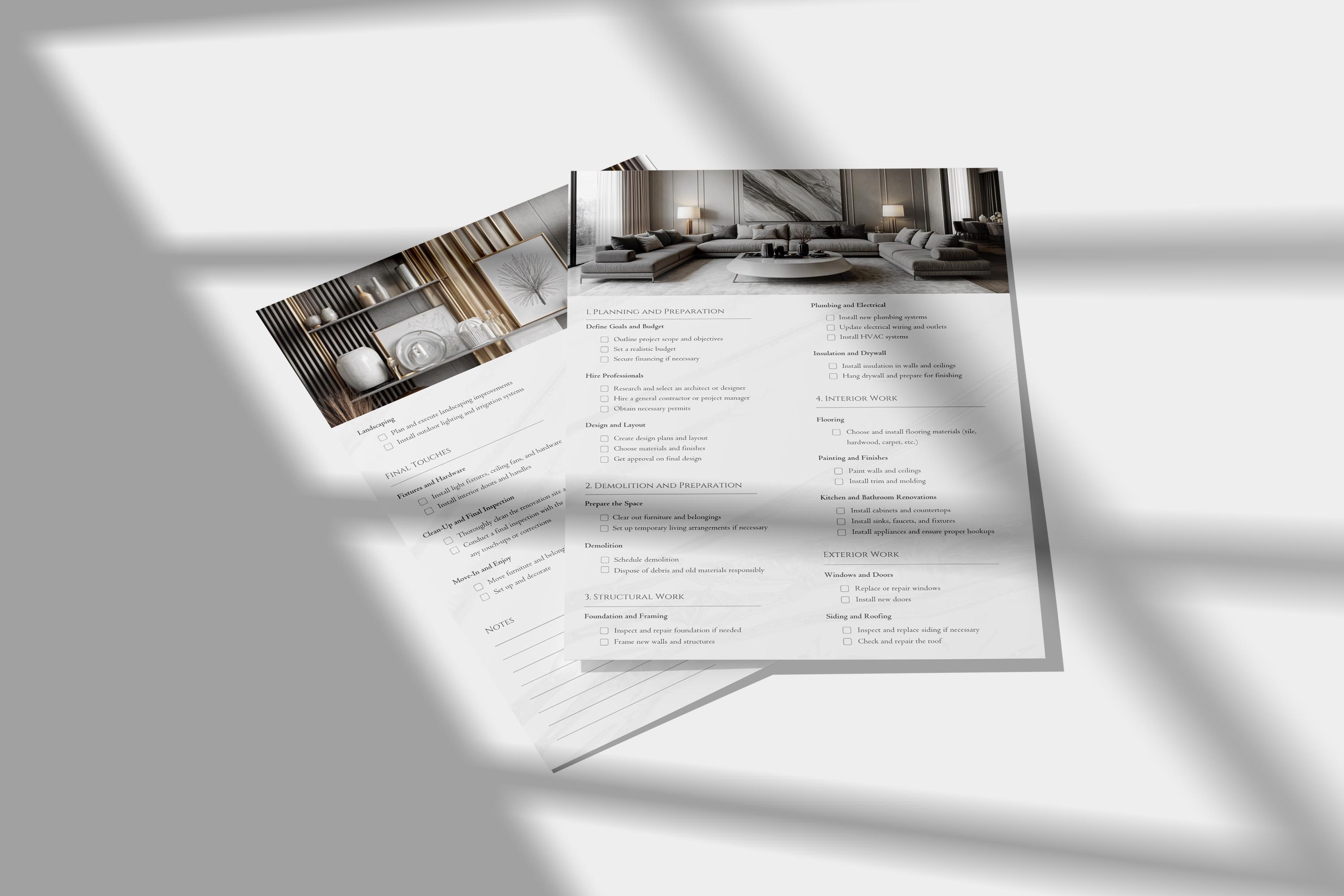 Interior Design Home Renovation Checklist Template Home Project ...