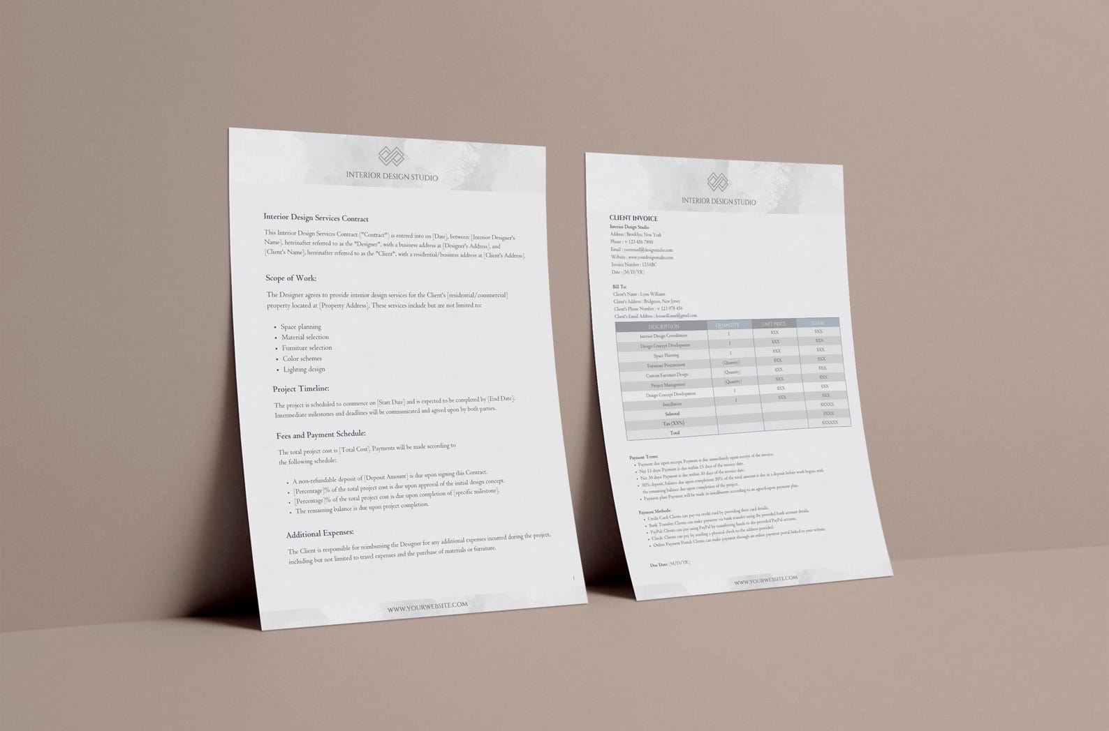 Gray Minimalist Interior Design Client Contract and Invoice Template ...