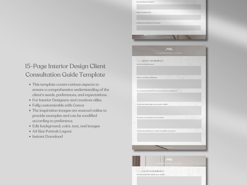 Minimalist Gray Interior Design Client Consultation Guide Template ...