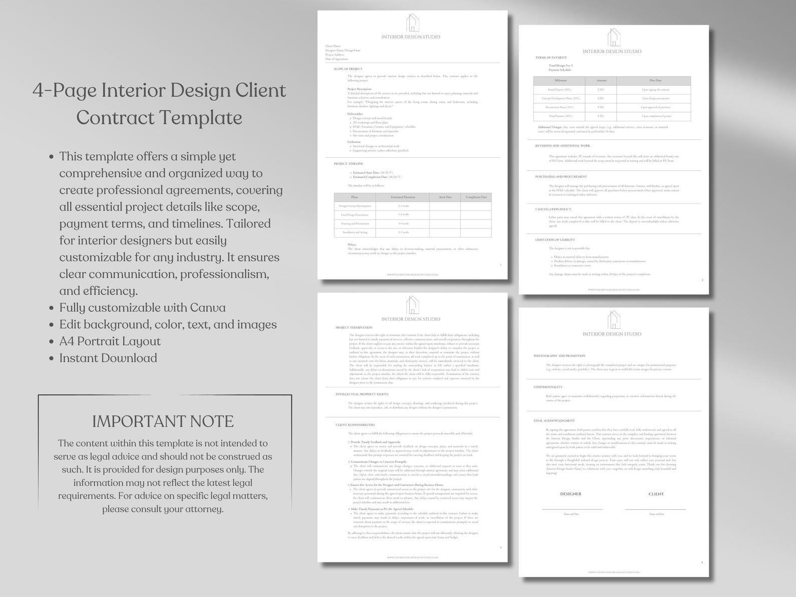Interior Designer Client Contract, Invoice, Welcome Guide, and FF&E ...