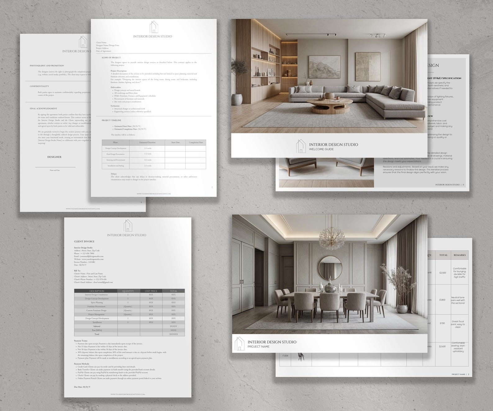 Interior Designer Client Contract, Invoice, Welcome Guide, and FF&E ...