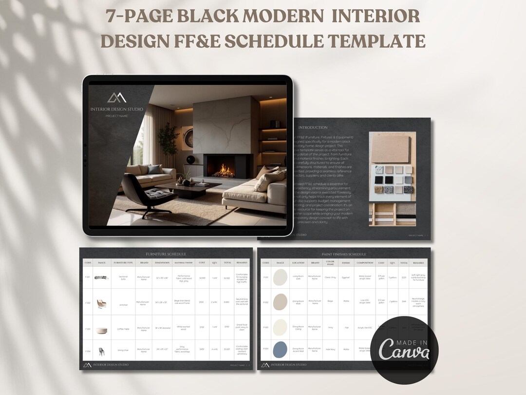 Interior Design FF&E Schedule Template, Black Modern Design Project ...