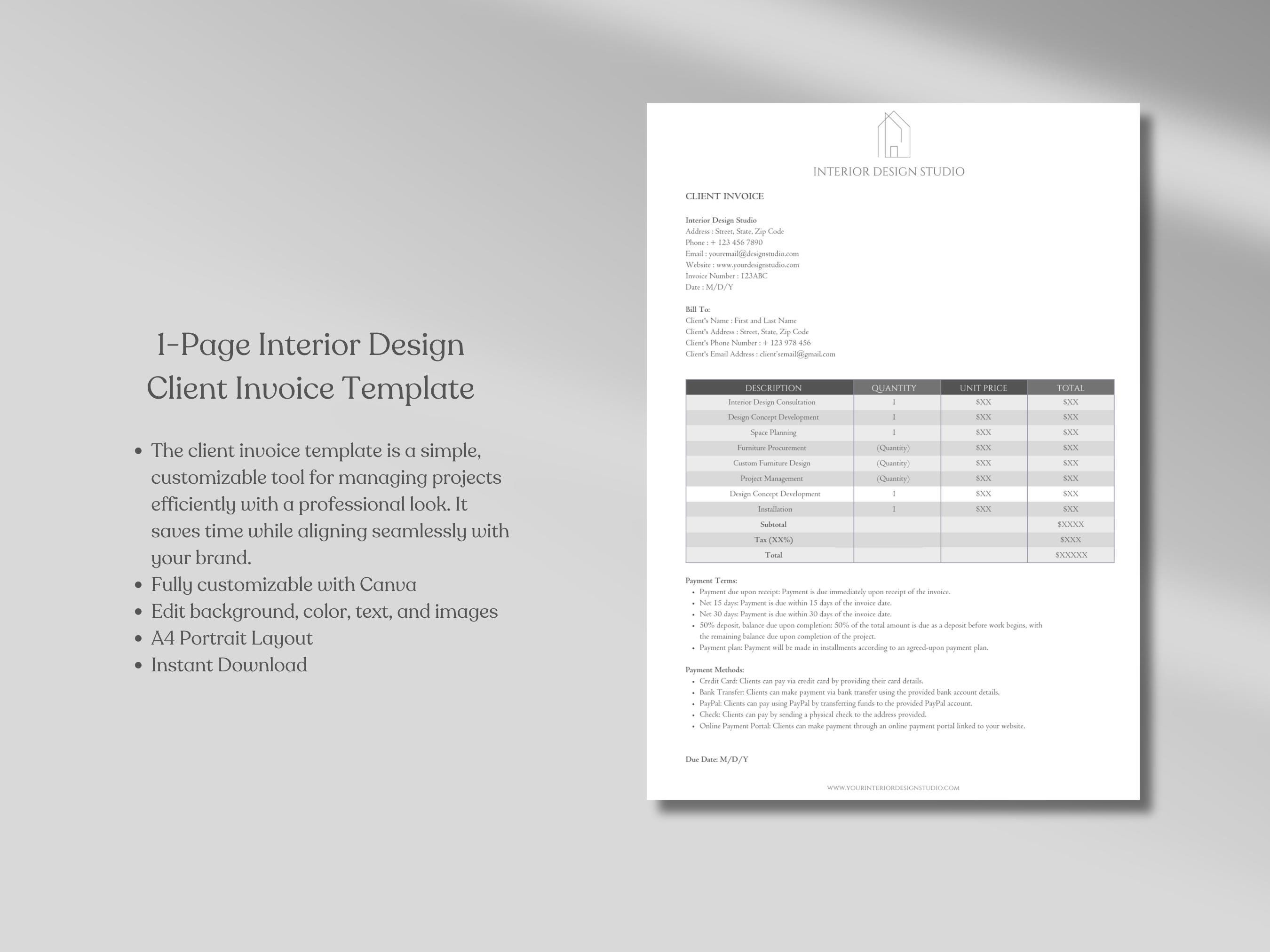Interior Designer Client Contract, Invoice, Welcome Guide, and FF&E ...