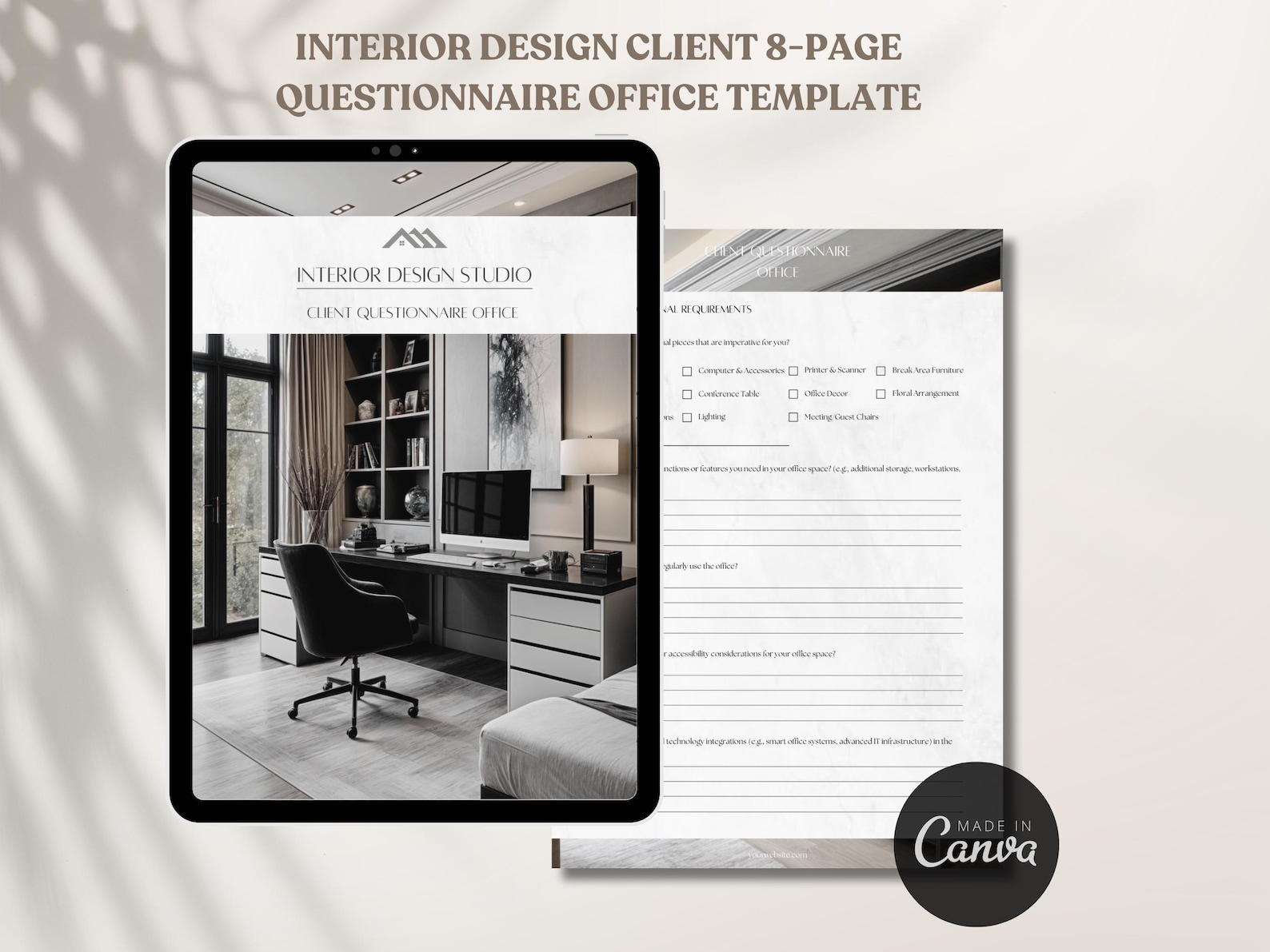 Modern Interior Design Client Questionnaire Home Office Template Client ...
