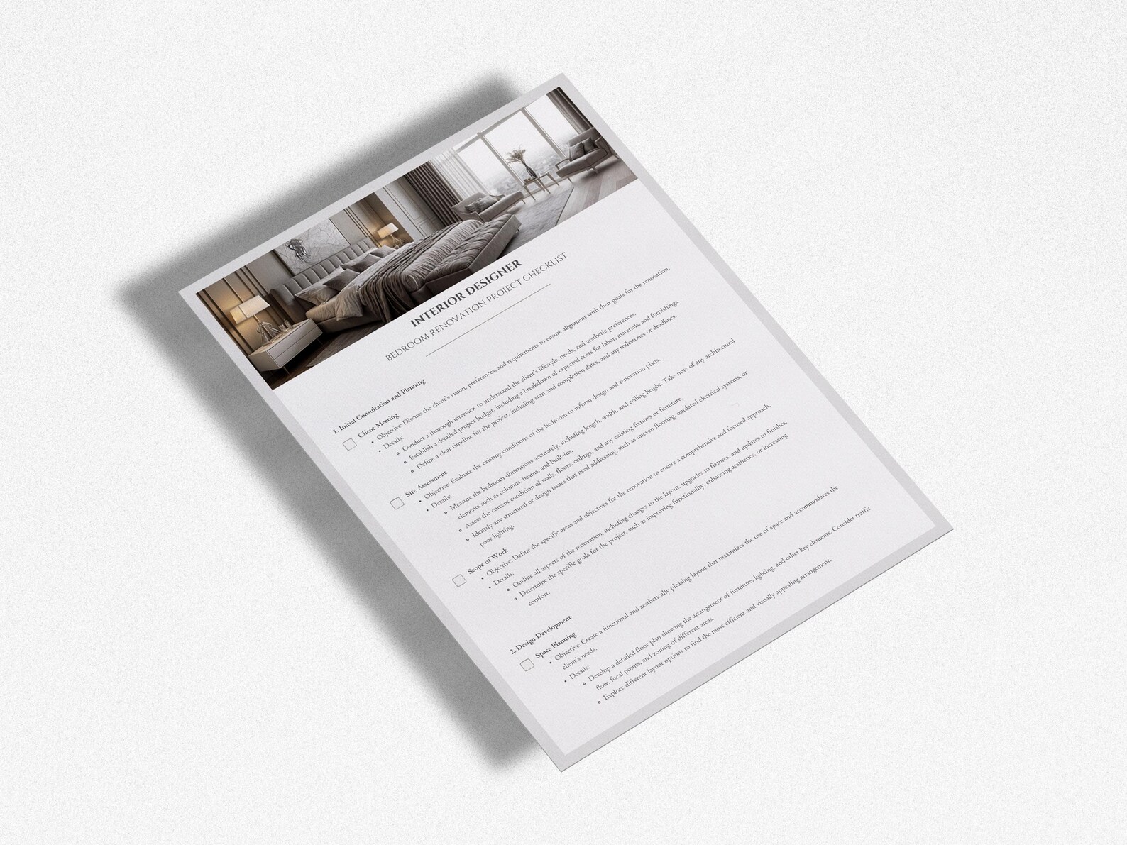 Interior Designer Checklist Bedroom Renovation Project Template ...