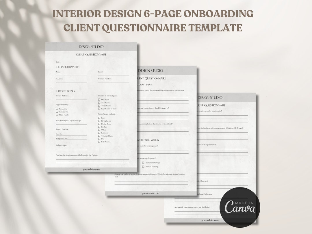 Interior Design Client Questionnaire, Client Questionnaire Template ...