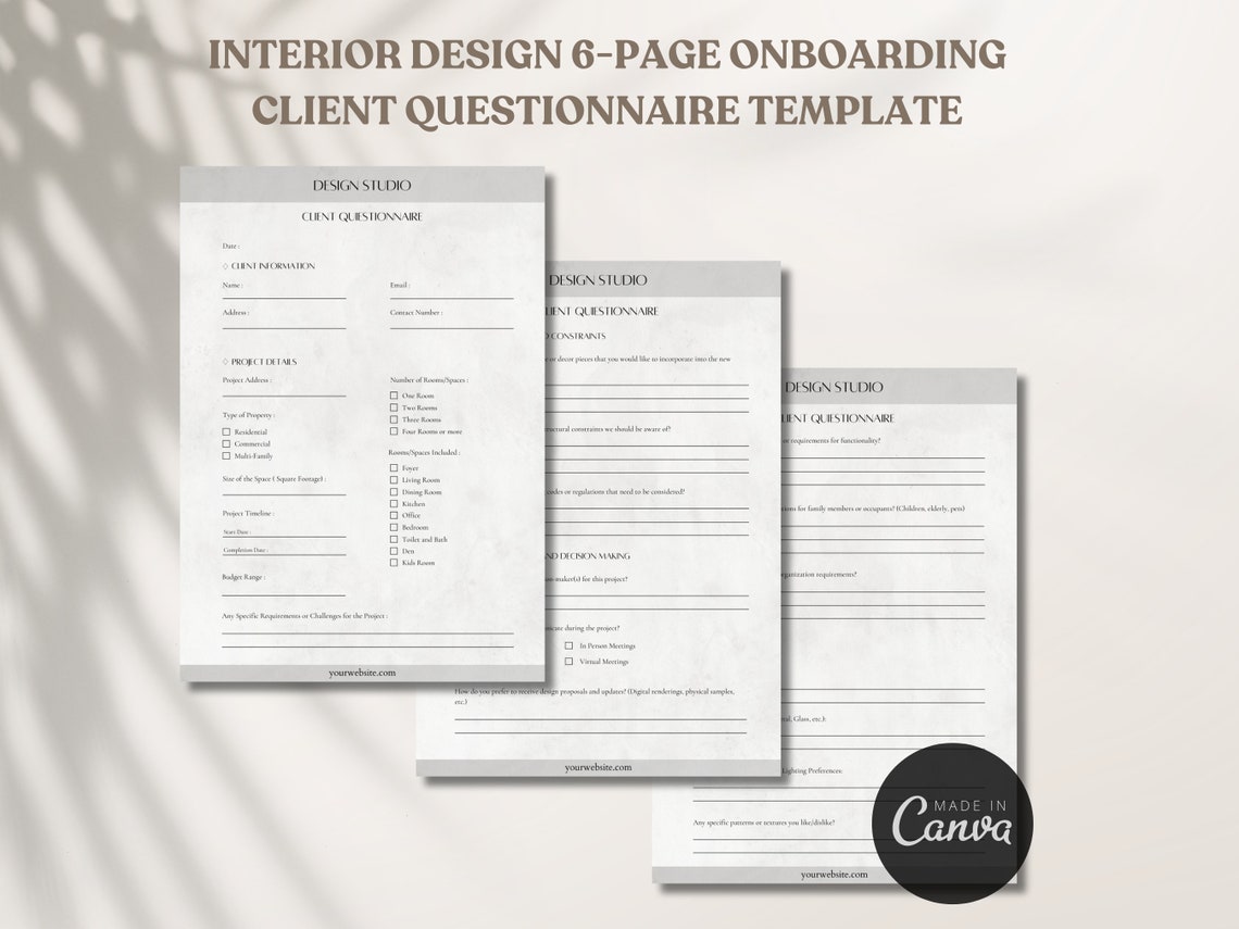 Interior Design Client Questionnaire, Client Questionnaire Template ...