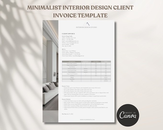 Interior Design Client Invoice Template, Design Project Management ...