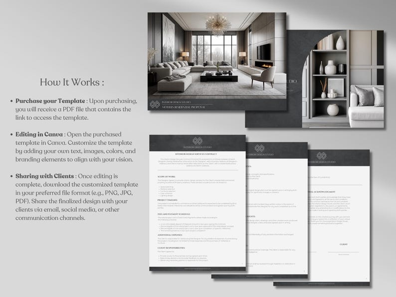 Modern Black Interior Design Client Contract and Project Proposal Template Onboarding Client ...