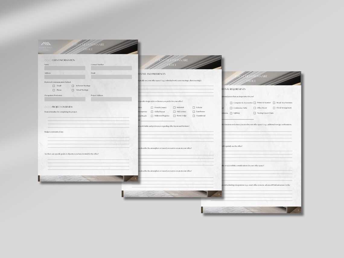 Modern Interior Design Client Questionnaire Home Office Template Client ...
