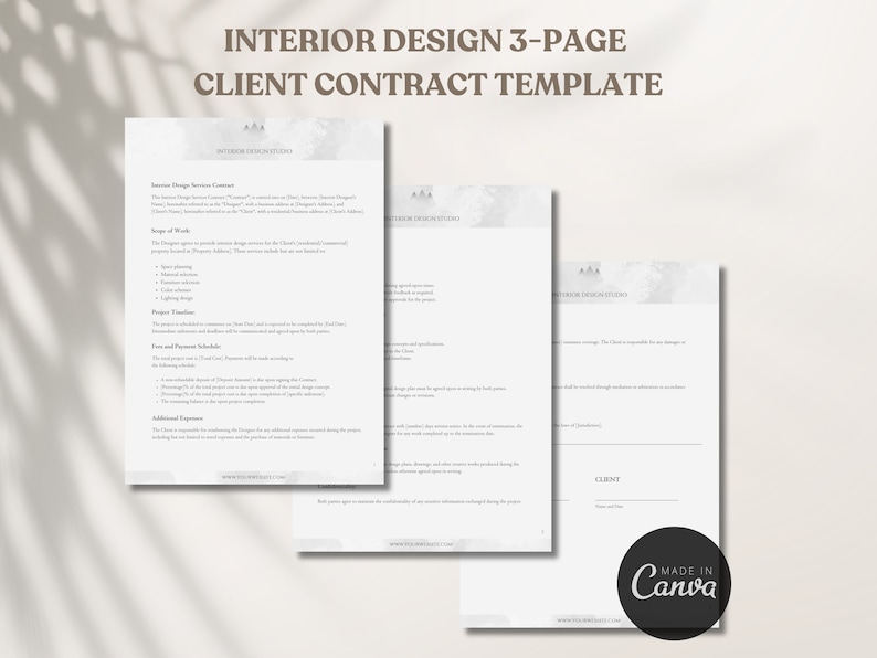 Interior Design Client Contract Template, Client Onboarding, Minimalist ...
