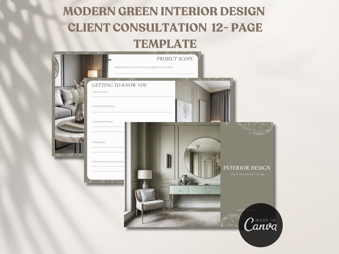 Modern Green Interior Design Client Consultation Guide Template Client ...