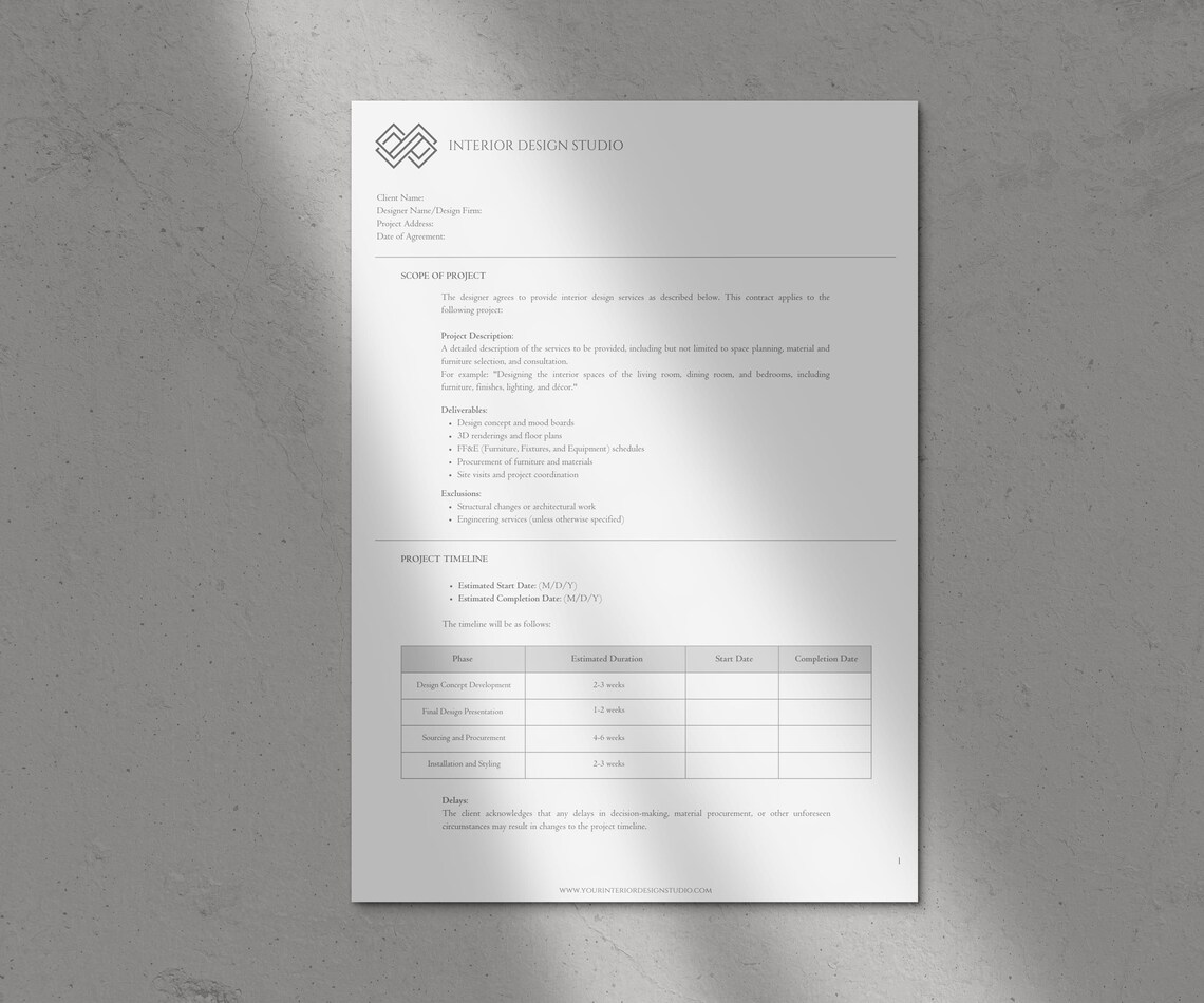 Interior Designer Client Contract Template, Client Onboarding ...
