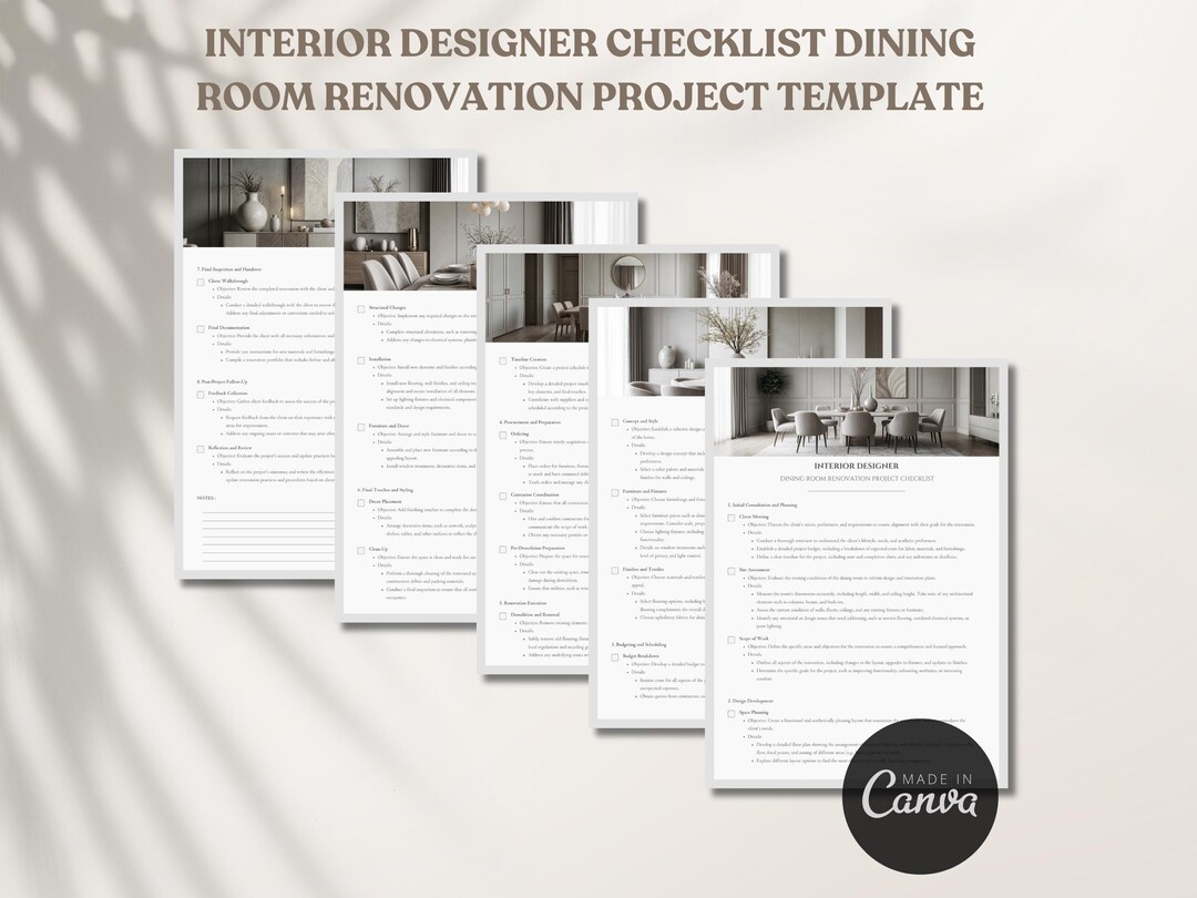 Interior Designer Checklist Dining Room Renovation Project Template ...