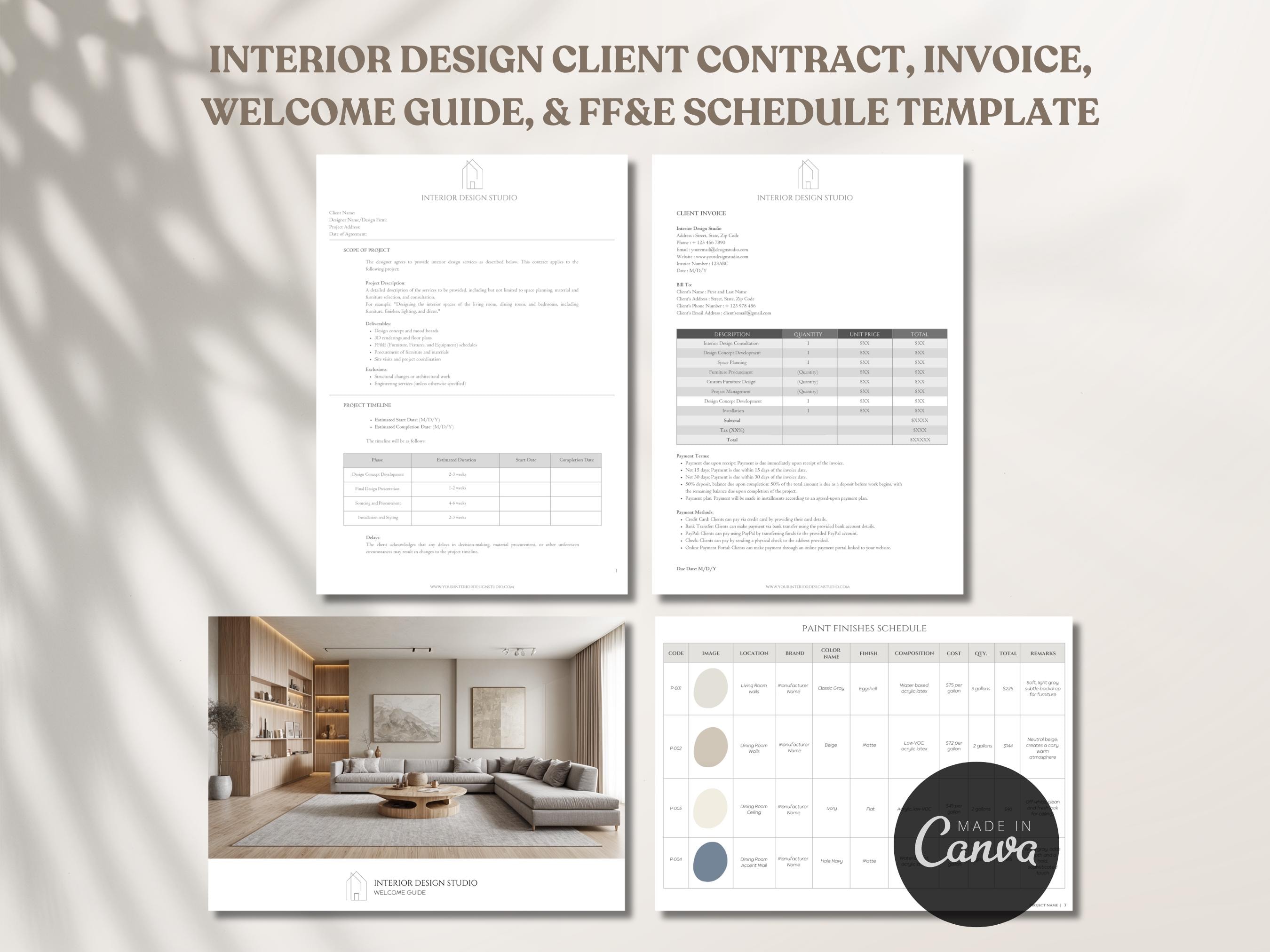 Interior Designer Client Contract, Invoice, Welcome Guide, and FF&E ...