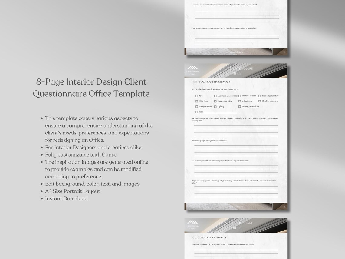 Modern Interior Design Client Questionnaire Home Office Template Client ...