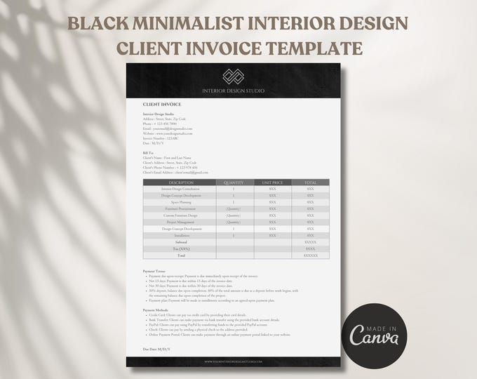 Interior Design Client Invoice Template, Design Project Management ...