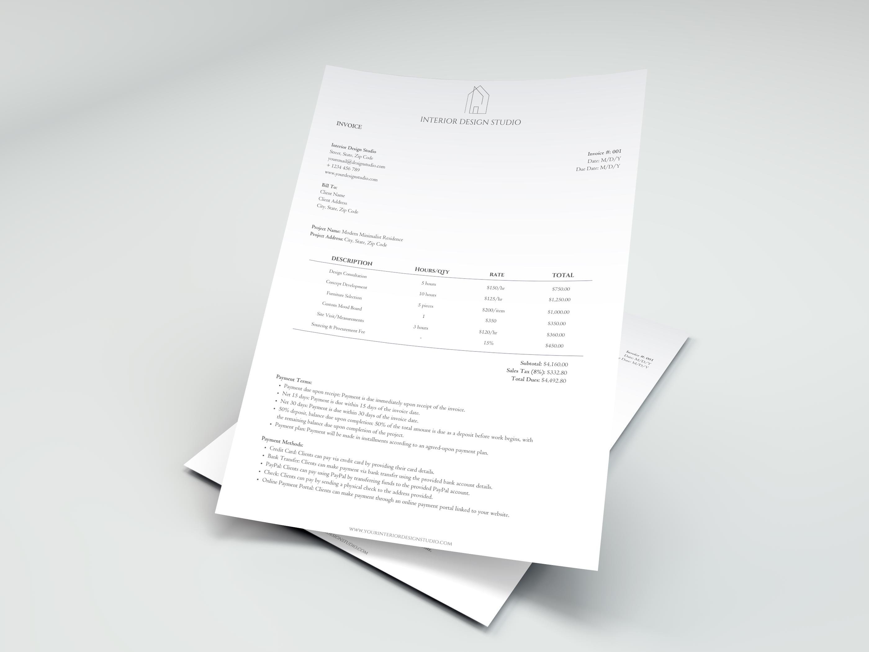 Interior Design Client Invoice Template, Design Project Management ...