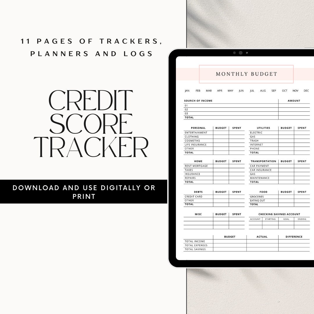 Credit Score Tracker Income and Expense Tracker Personal Financial ...