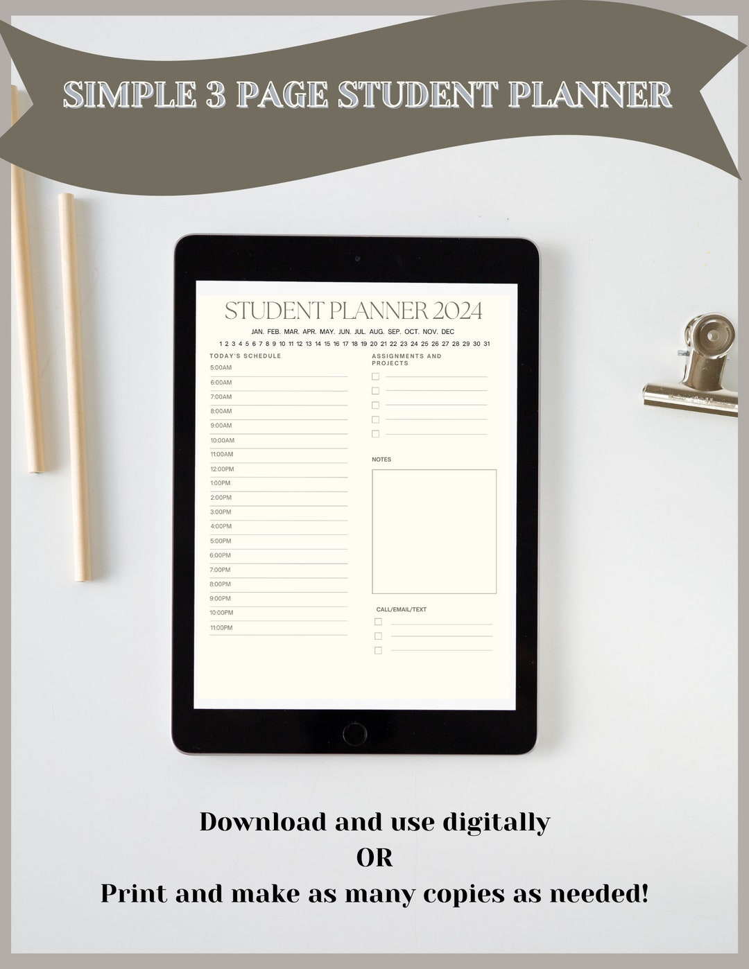 Student Planner Digital school Notes Template academic Planner College ...