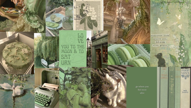 Green Aesthetic Computer Wallpaper Collage - Etsy