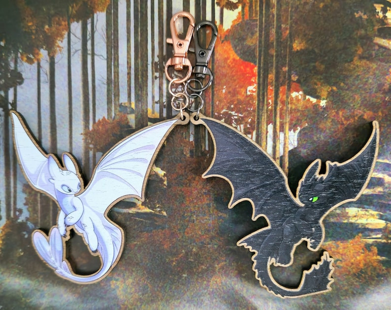 How to Train Your Dragon Toothless and Light Fury Keycharms - Etsy