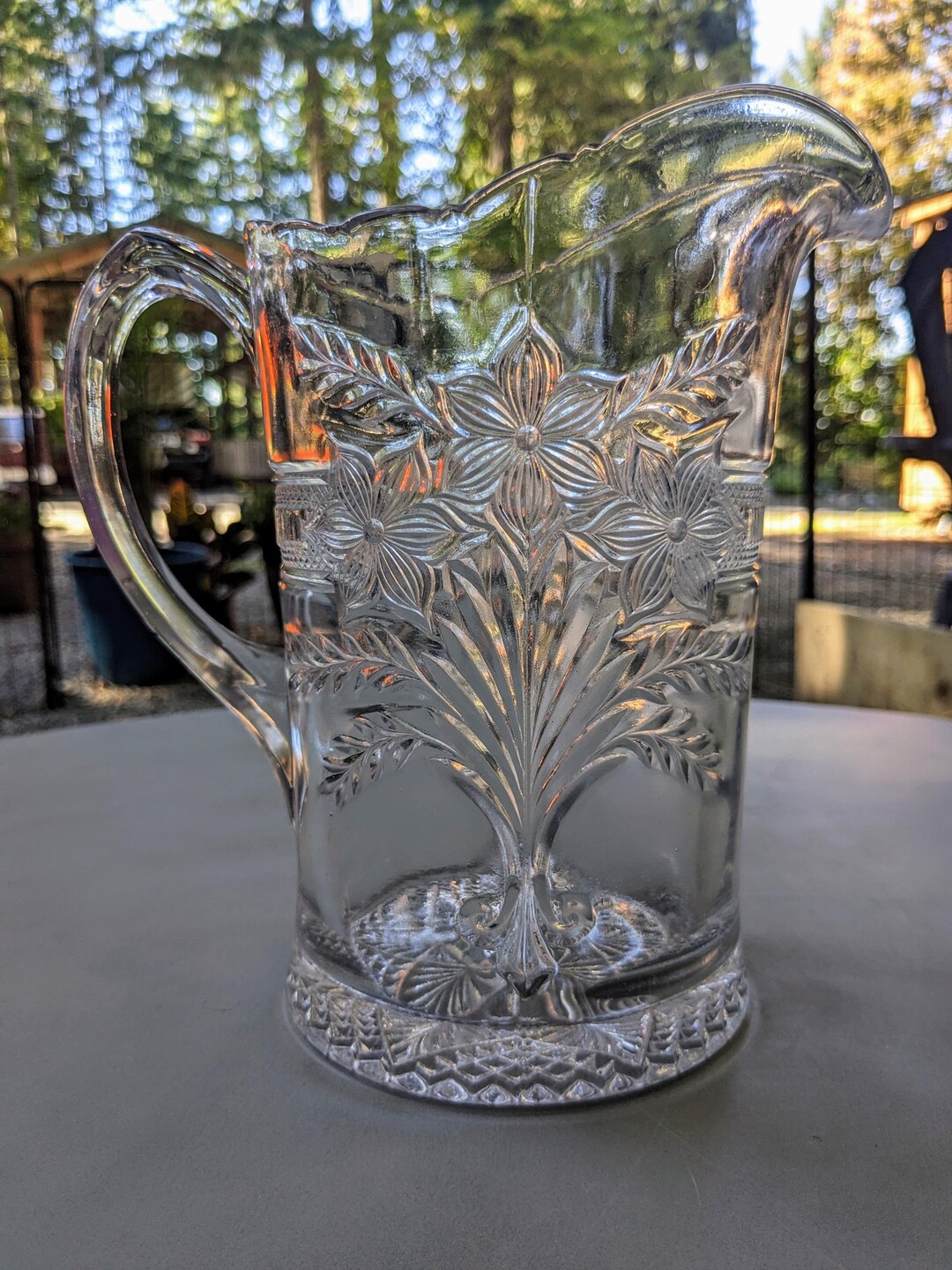 Beautiful Vintage Indiana Glass Pitcher, Narcissus Spray Flower Pattern ...