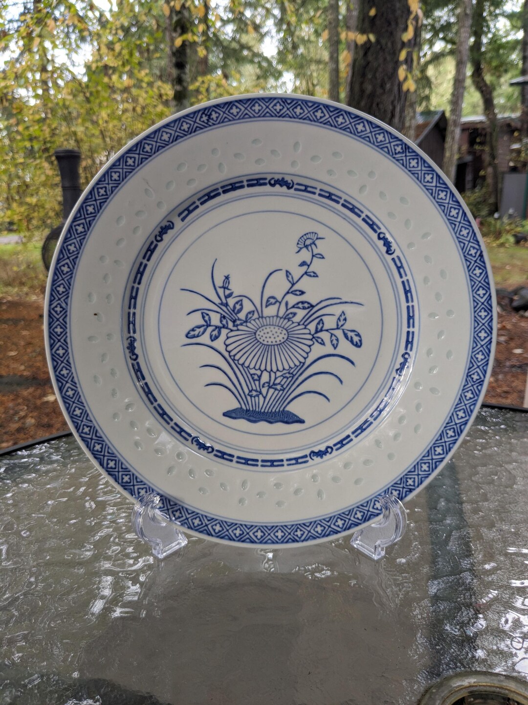 Vintage Chinese Blue and White Rice Pattern Flower 10” Dinner Plate - Etsy