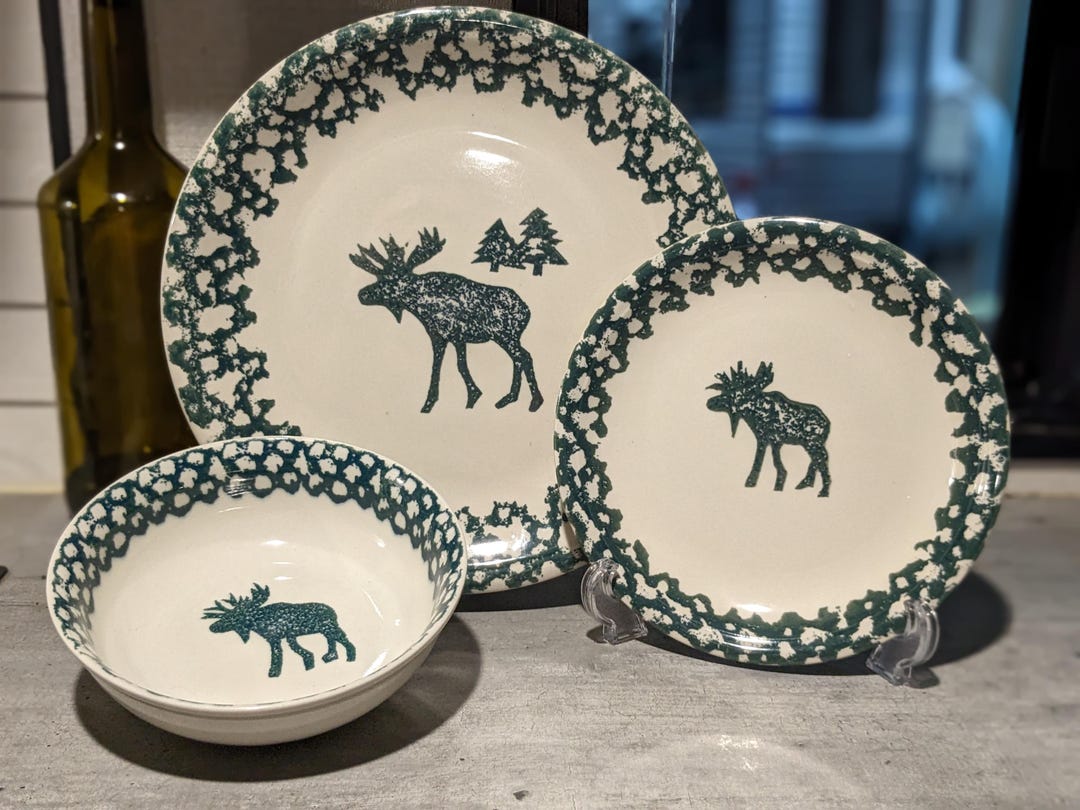 12 Piece Vintage Tienshan Folkcraft Moose Country Stoneware Dinnerware ...
