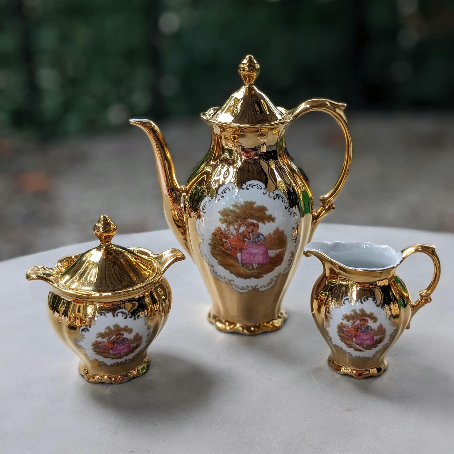 Gorgeous Porcelain Gold Tea Set by STW Bavaria teapot, Sugar Bowl, and ...
