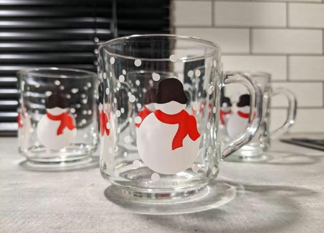 Four 4 Vintage Crate & Barrel Luminarc France Snowman Snow Christmas ...