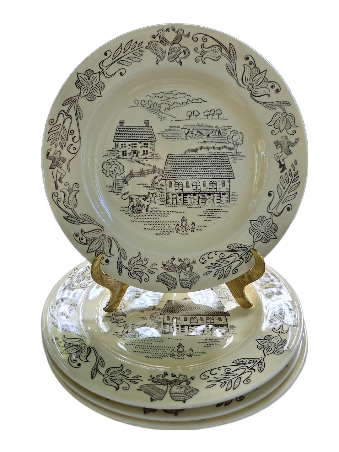 Four "bucks County" Vintage Yellow 10 Inch Dinner Plates by Royal •farm ...