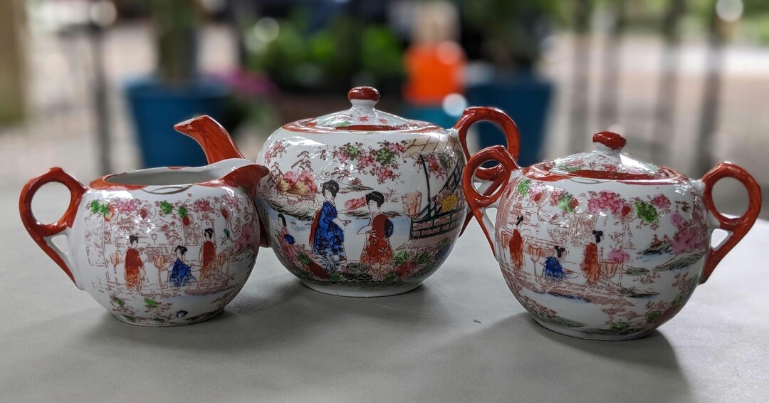 14 Piece Beautiful Intricate Antique Japanese Geisha Tea Set- Teapot ...