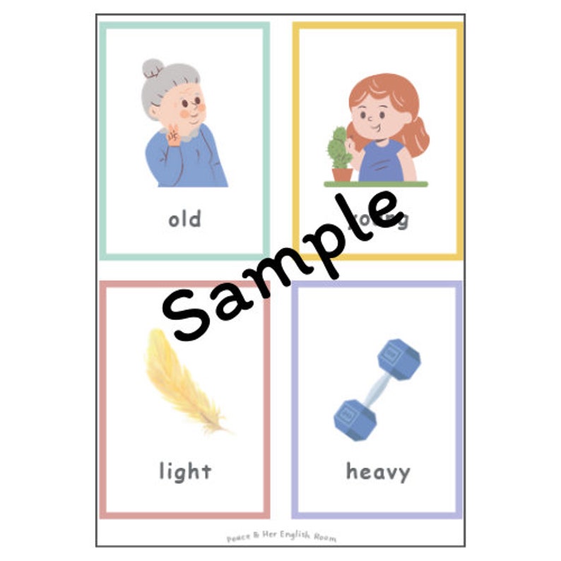 English Flashcards Opposites Adjectives 48 Cards for Kids Pre-school ...