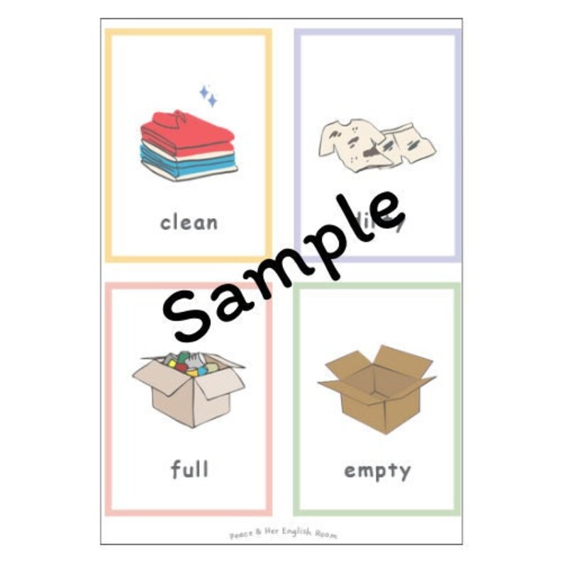 English Flashcards Opposites Adjectives 48 Cards for Kids Pre-school ...