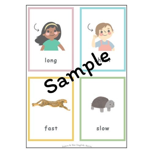 English Flashcards Opposites Adjectives 48 Cards for Kids Pre-school ...